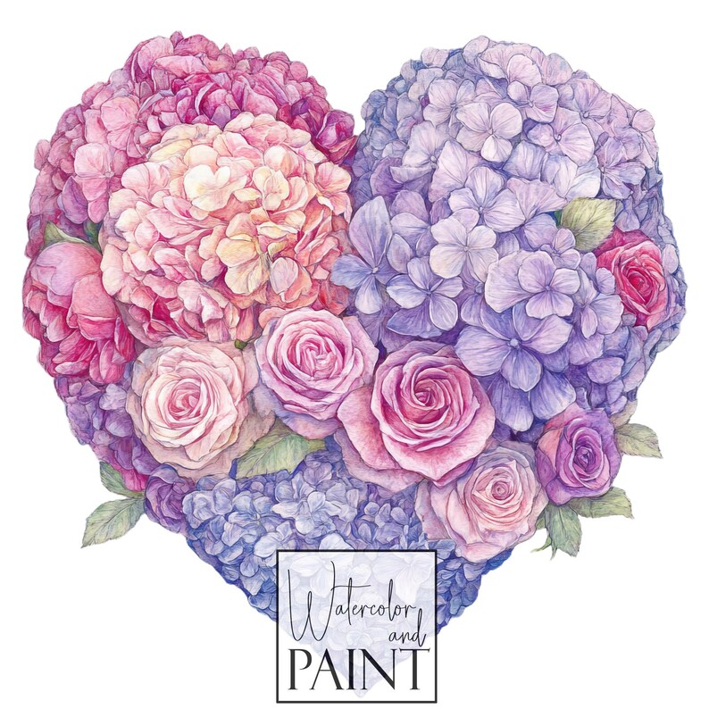 Floral Hearts, Watercolor Clipart, Valentine Flowers, Instant Download ...
