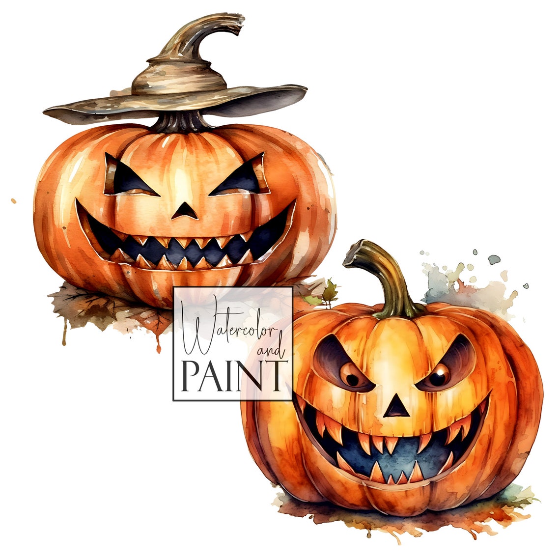 Watercolor Jack O Lantern Clipart: Halloween Pumpkin PNG (instant ...