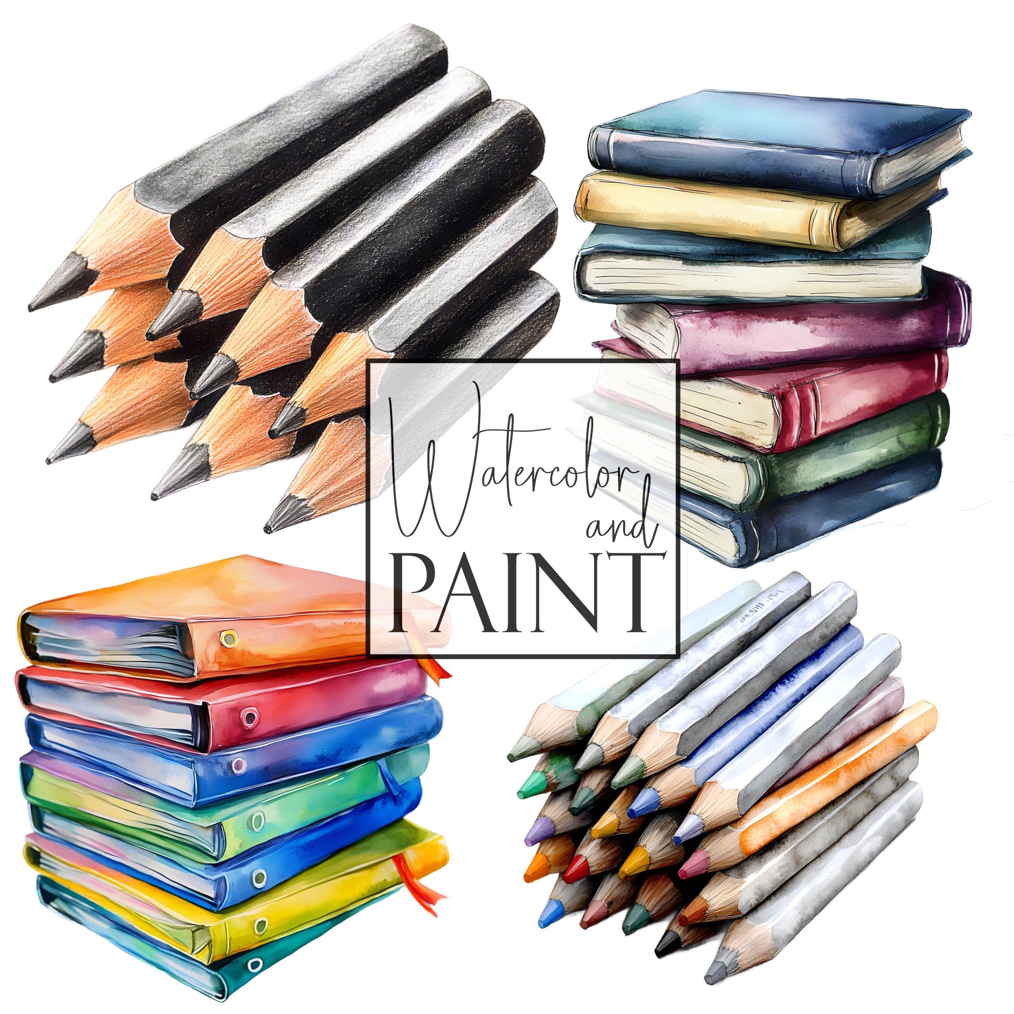 School Supply Clipart, Watercolor Elements, Back to School Graphics, 22 ...