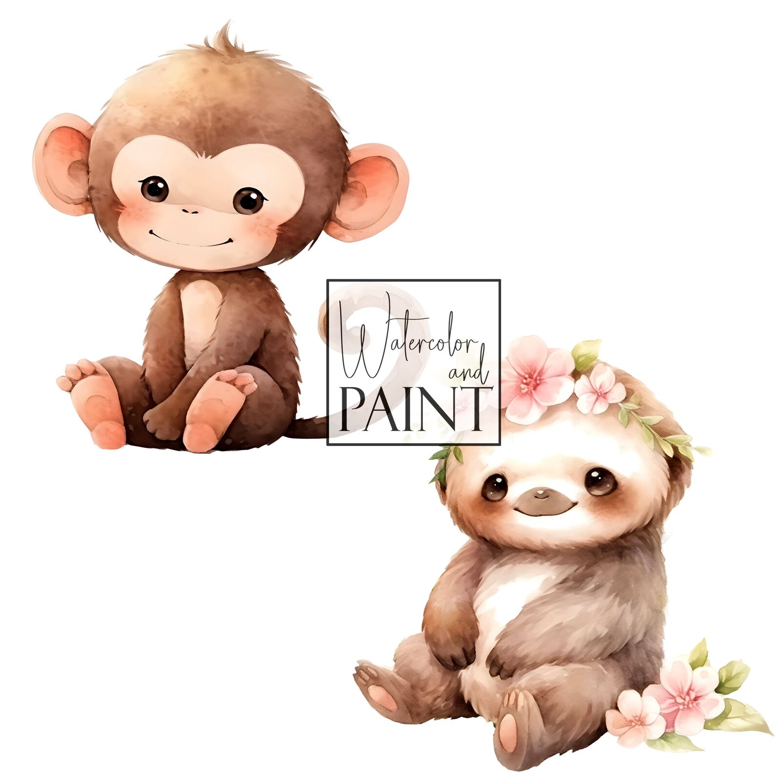 Baby Jungle Animal Clipart Watercolor Elements PNG Format - Etsy