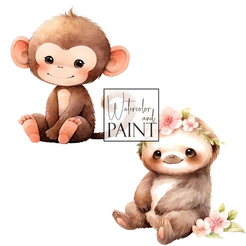 Baby Jungle Animal Clipart Watercolor Elements PNG Format - Etsy