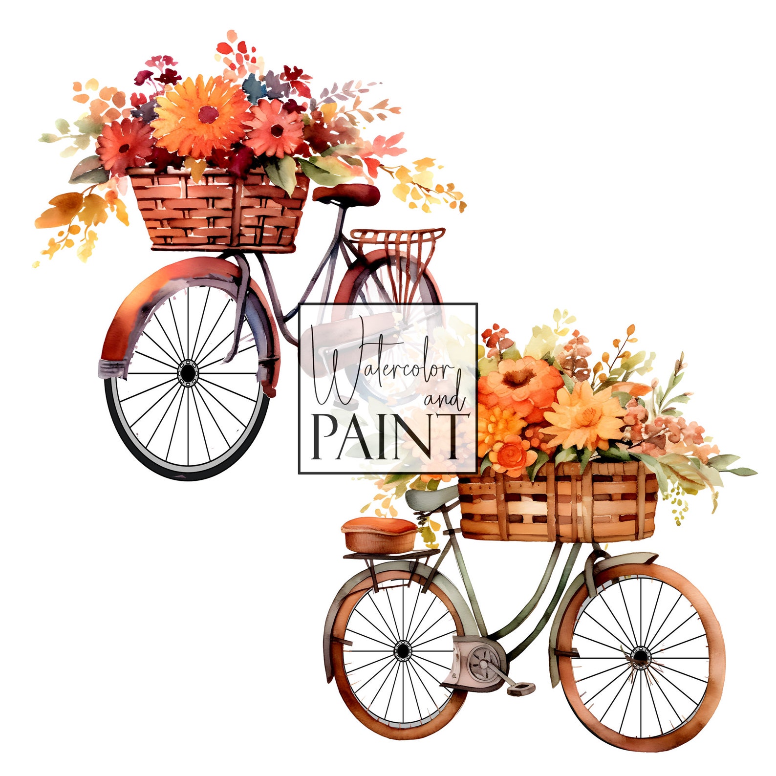 Fall Bicycle Clipart, Watercolor Autumn Bikes, Instant Download ...