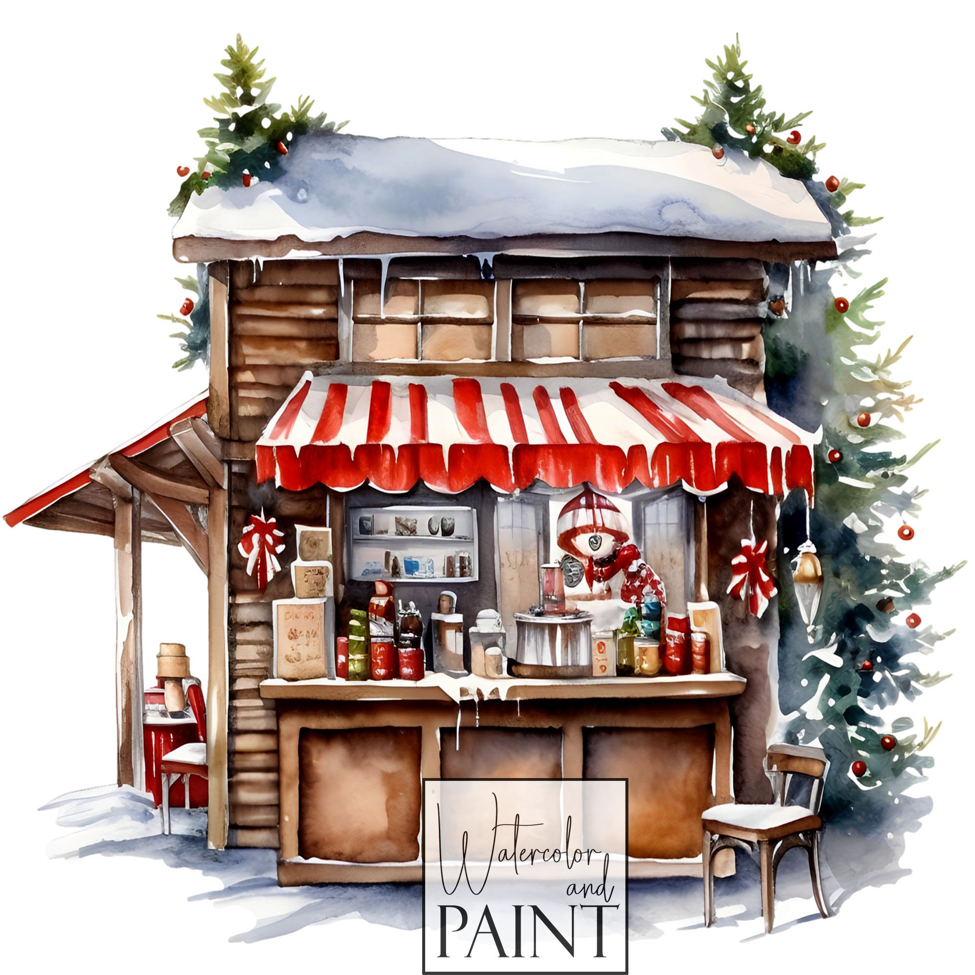 Christmas Coffee Cafes, Watercolor Elements, PNG Format, Instant ...