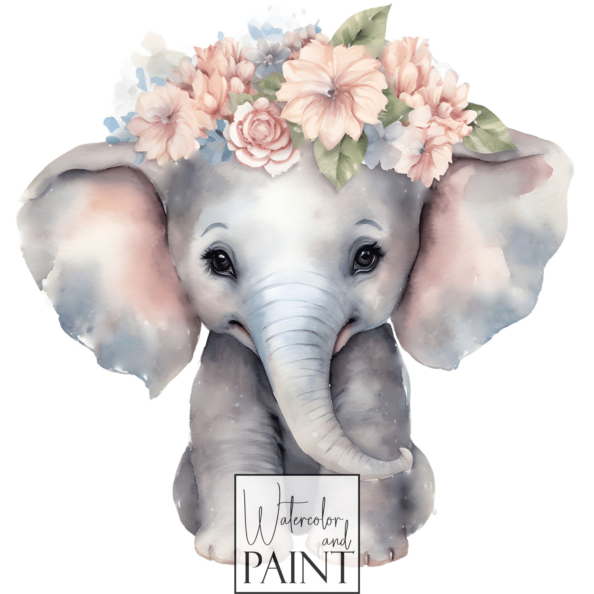 Baby Elephants, Watercolor Clipart, PNG Format, Instant Download ...