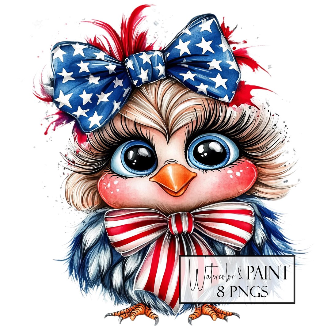 4th of July Baby Chicks Clipart Bundle, 8 PNG Transparent Images ...