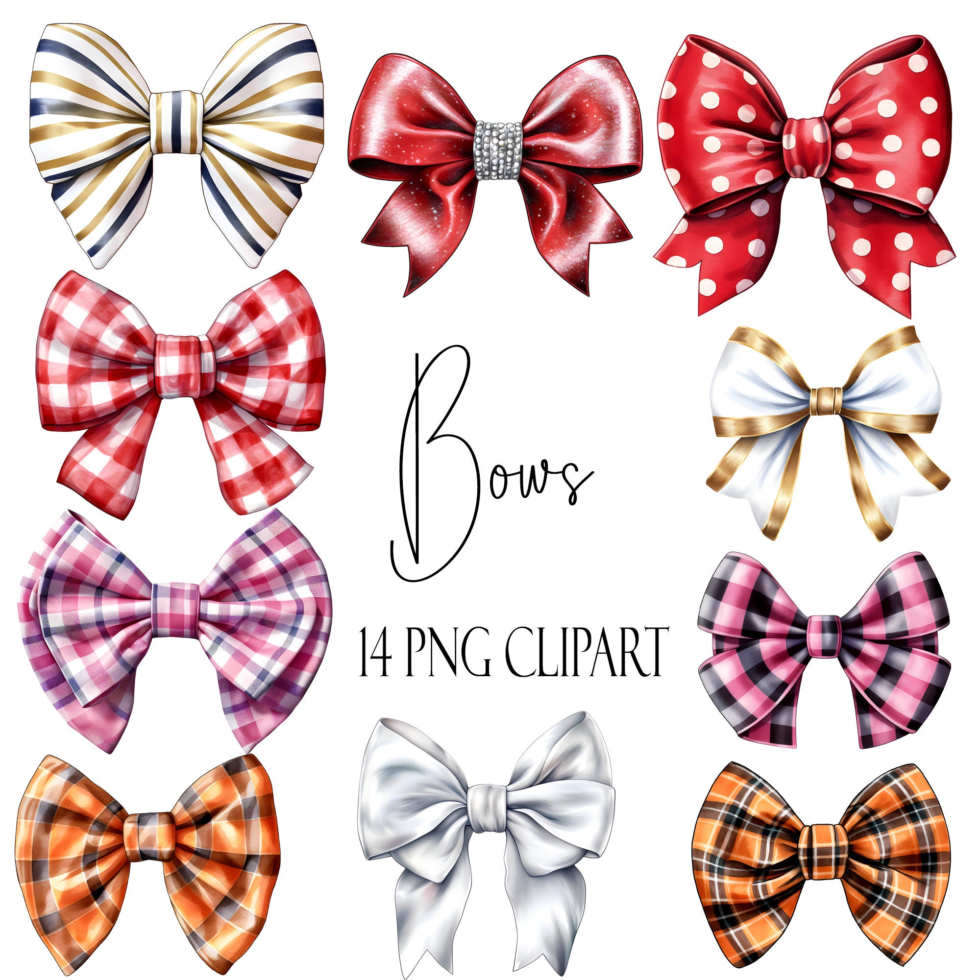 Bow Clipart, Instant Download, 14 High Quality Png Files, Commercial ...