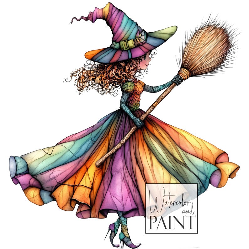 Pretty Little Witch Clipart Bundle, 8 PNG Transparent Designs, Instant ...