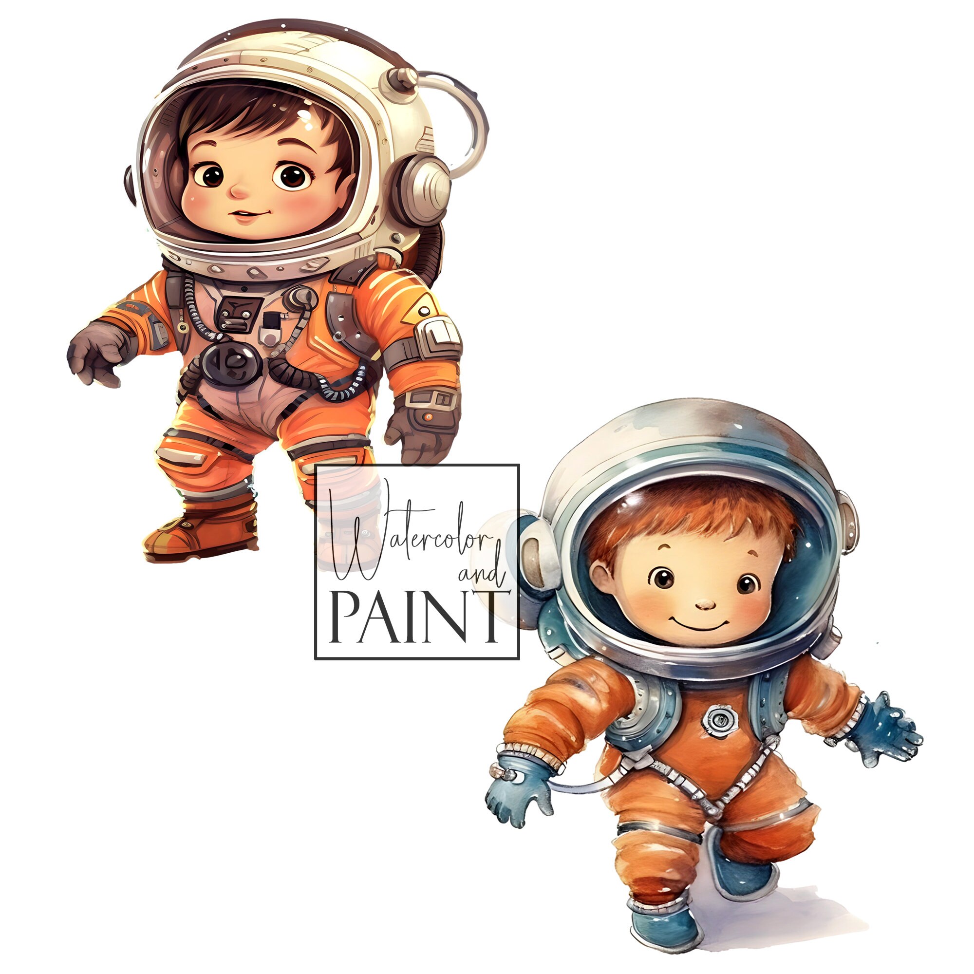 Astronaut Children Clipart, Watercolor Space Kids, PNG Format, Instant ...
