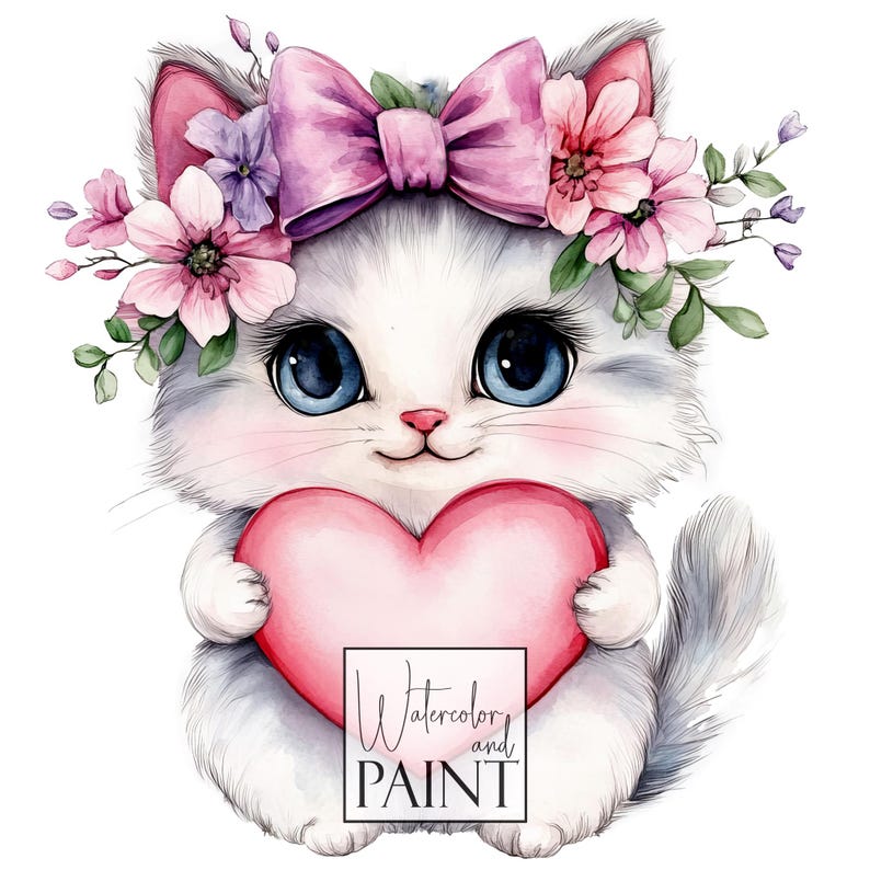 Valentine Cats, Watercolor Clipart, 8 Pngs, Instant Download ...
