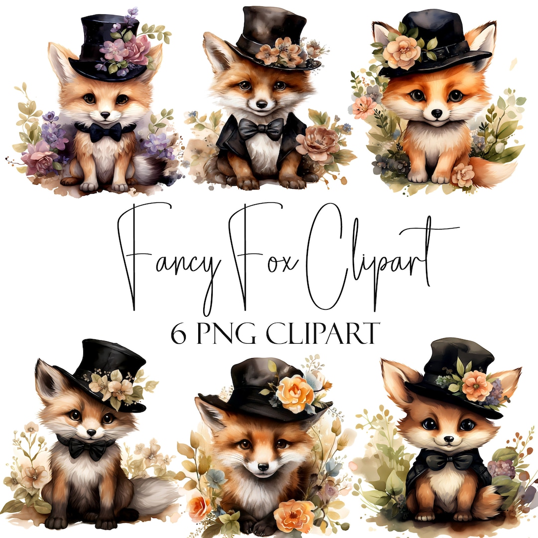 Fancy Fox, Watercolor Clipart, PNG Format, Instant Download, Commercial ...