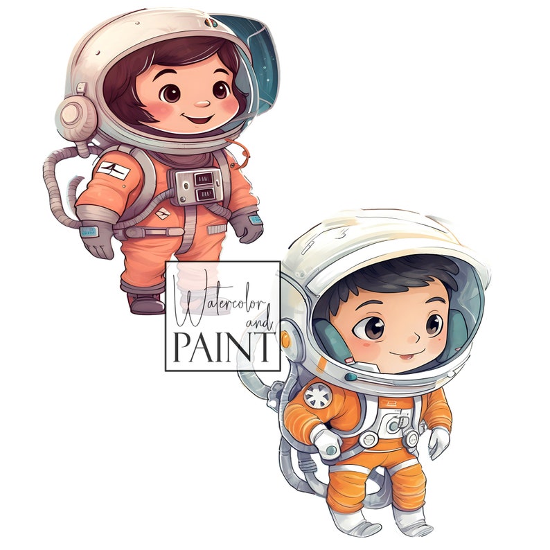 Astronaut Children Clipart, Watercolor Space Kids, PNG Format, Instant ...