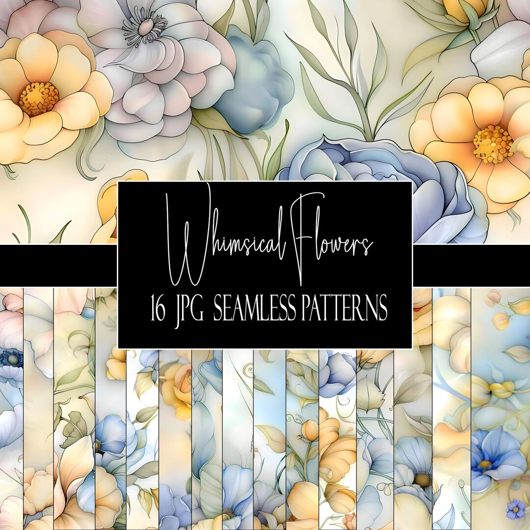 Whimsical Flowers, Seamless Patterns, Floral Papers, 16 Jpgs, Instant ...