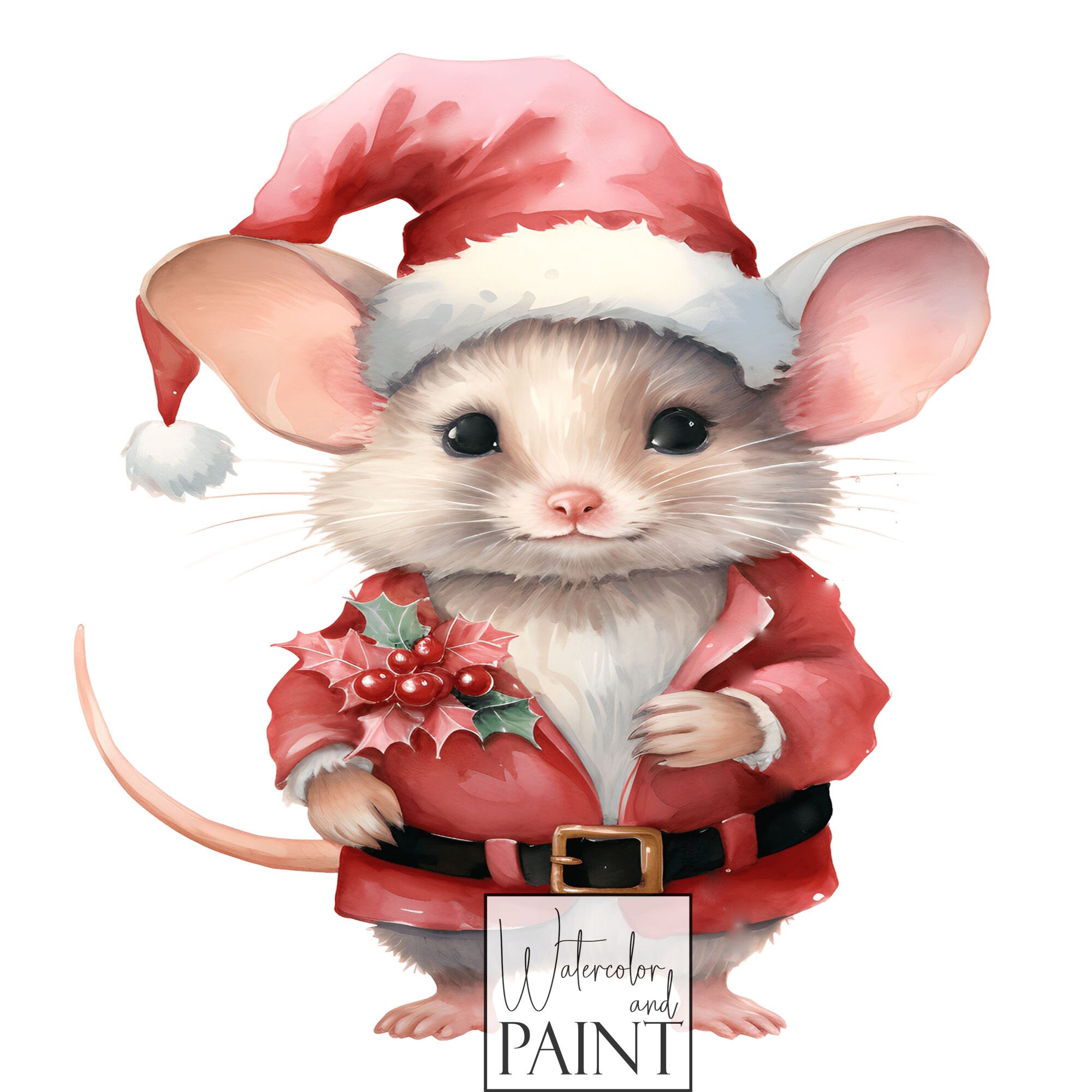 Christmas Mice, Watercolor Clipart, PNG Format, Instant Download ...