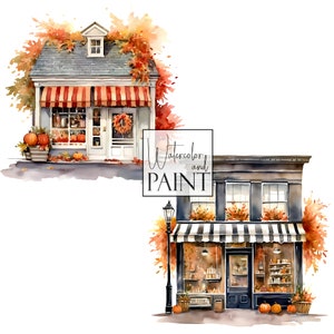 Fall Storefront Clipart, Watercolor Autumn Elements, Instant Download ...