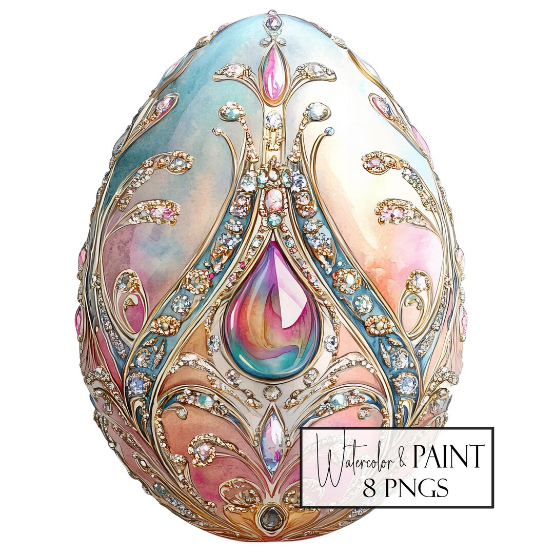 Watercolor Jeweled Easter Egg Clipart Collection, 8 PNG Transparent ...