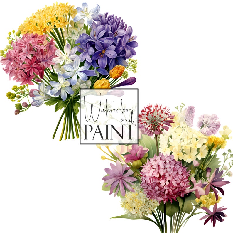 Allium and Primrose Clipart, Flower Elements, Instant Download, Pod ...
