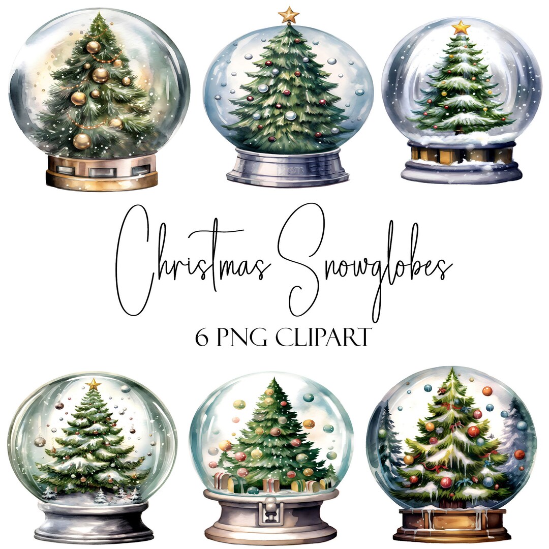 Christmas Snow Globes, Watercolor Clipart, PNG Format, Instant Download ...