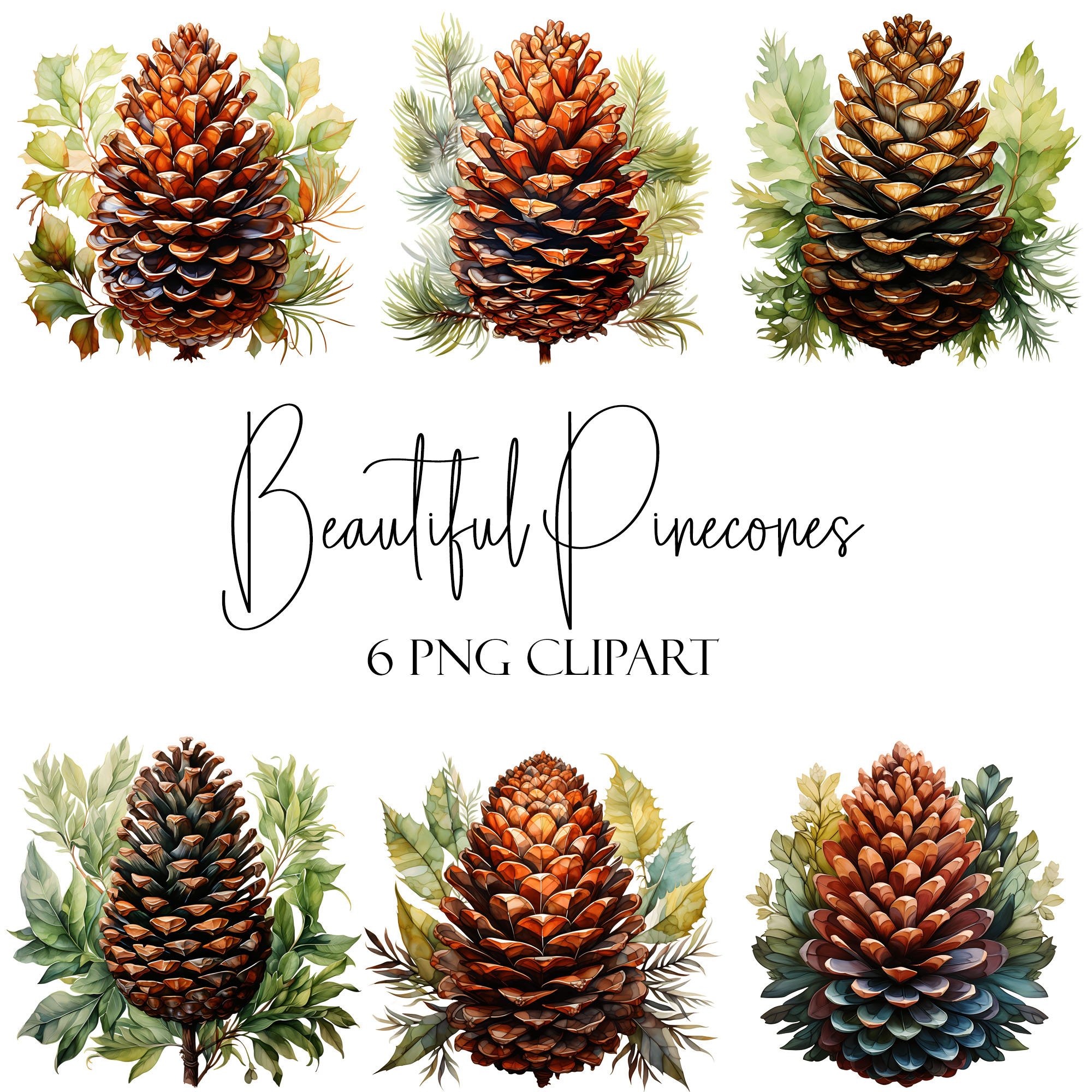 Beautiful Pinecones, Christmas Clipart, PNG Format, Commercial Use, POD ...