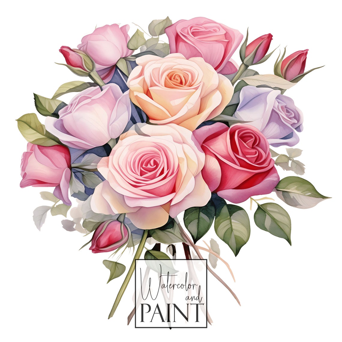 Pastel Roses, Watercolor Clipart, PNG Format, Instant Download ...
