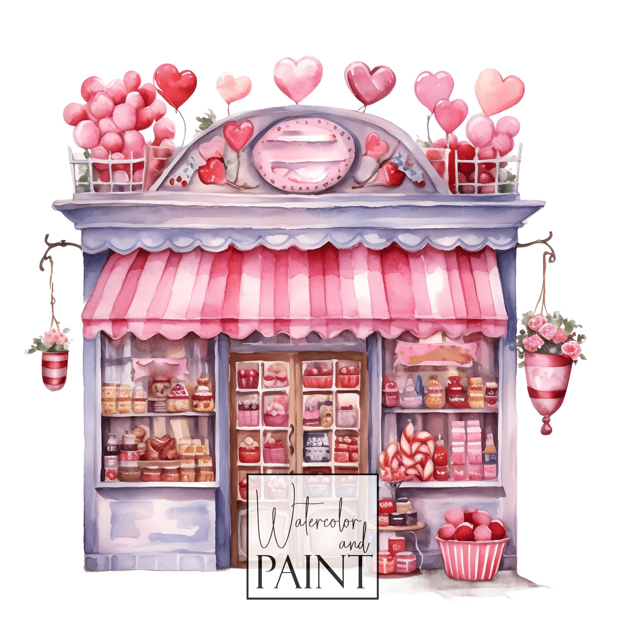 Valentine Candy Shops, Watercolor Clipart, PNG Format, Instant Download ...
