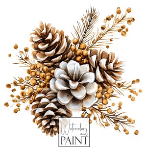 Pinecone Clipart, Gold and White, Christmas Elements, 8 Pngs, Instant ...