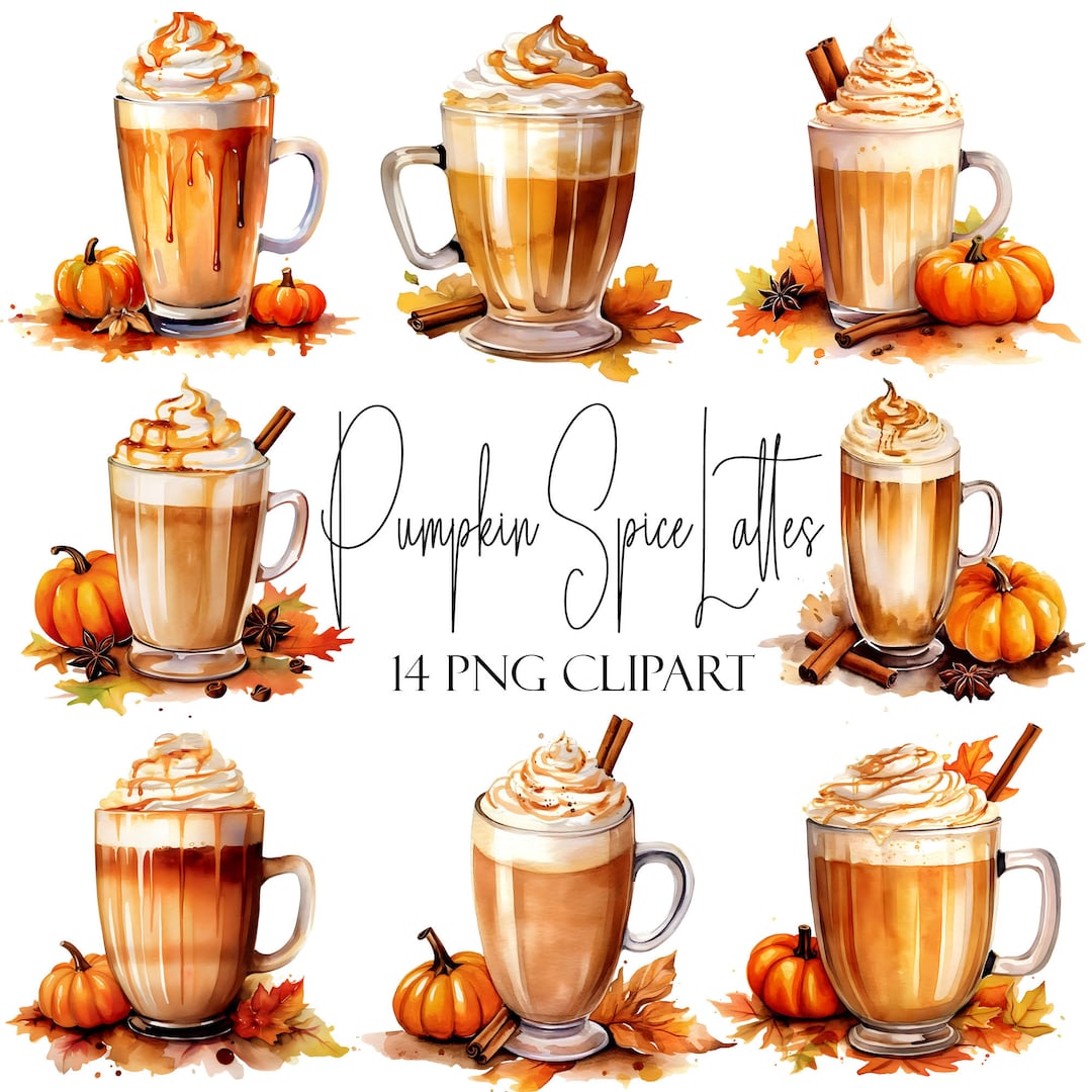 Watercolor Pumpkin Spice Latte Clipart: 14 PNG Images (commercial Use ...