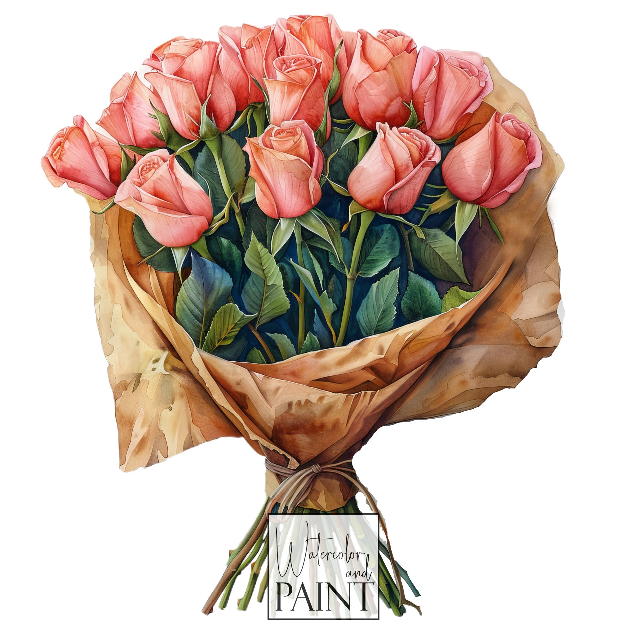 Valentine Roses, Watercolor Clipart, Flower Elements, 8 Pngs, Instant ...