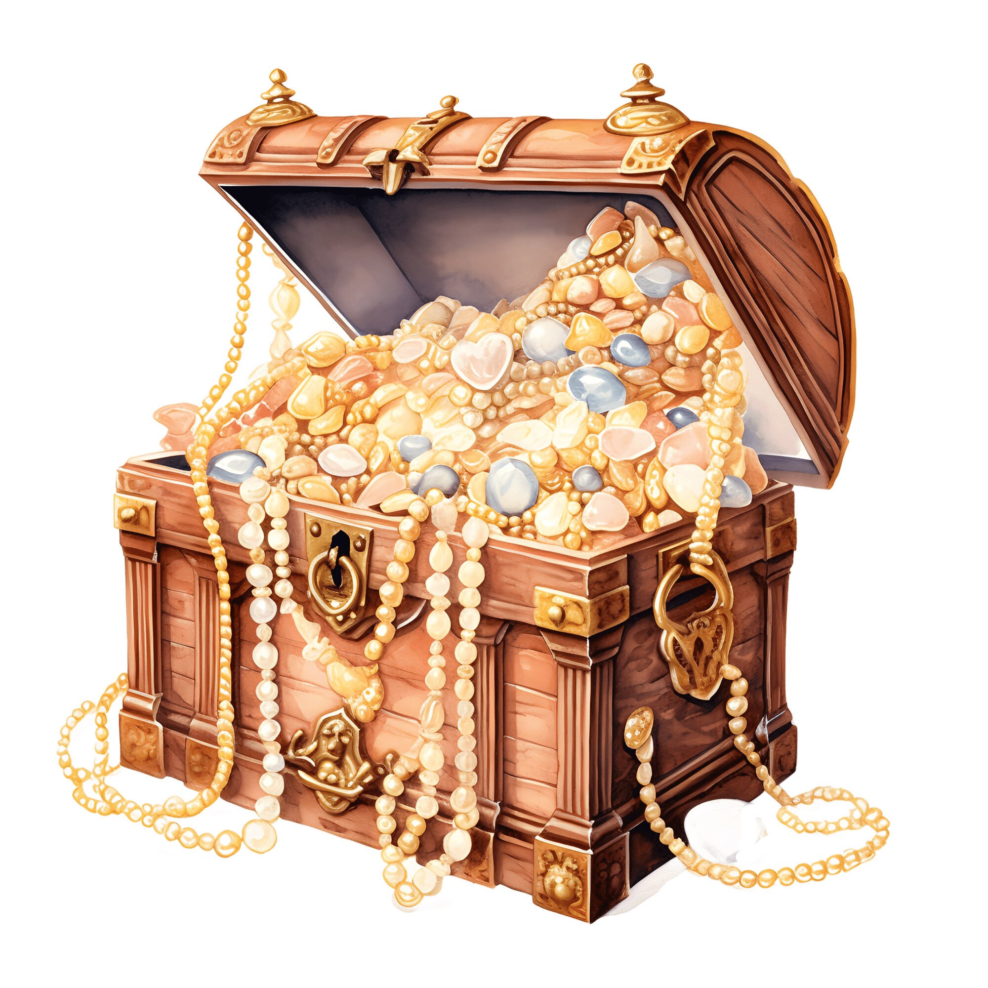 Treasure Chests, Watercolor Clipart, PNG Format, Instant Download ...