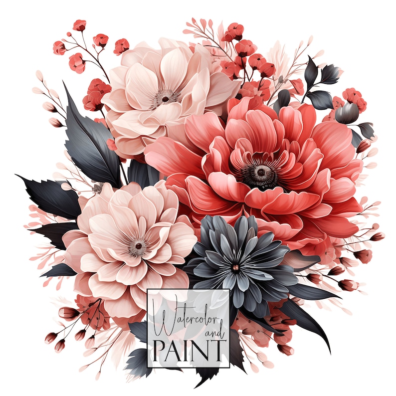 Coral Flowers, Watercolor Floral, PNG Format, Instant Download ...