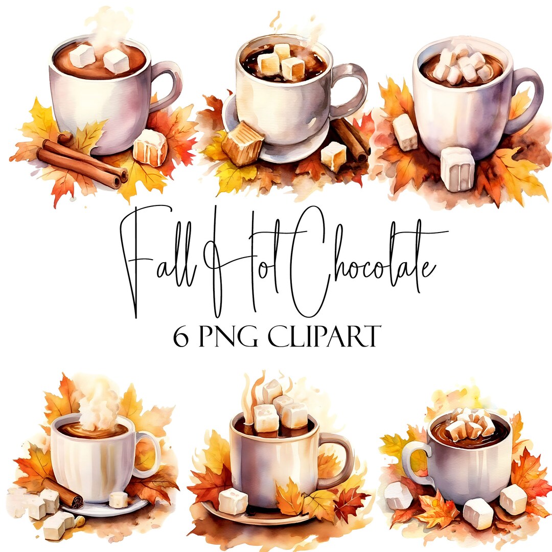 Fall Hot Chocolate Clipart, Autumn Cocoa, Watercolor Elements, PNG ...