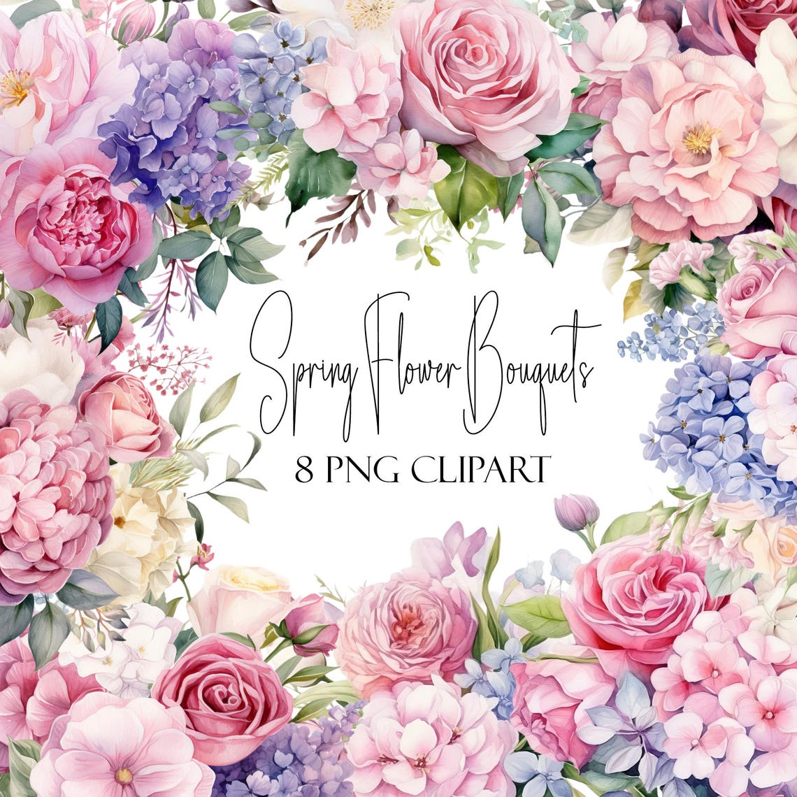 Watercolor Spring Flower Clipart Set, 8 Transparent Pngs, Commercial ...