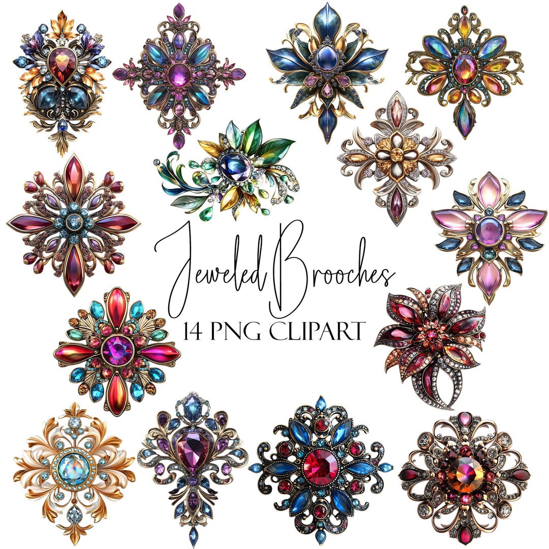 Jeweled Brooch Clipart, Gem Elements, 14 Pngs, Instant Download ...