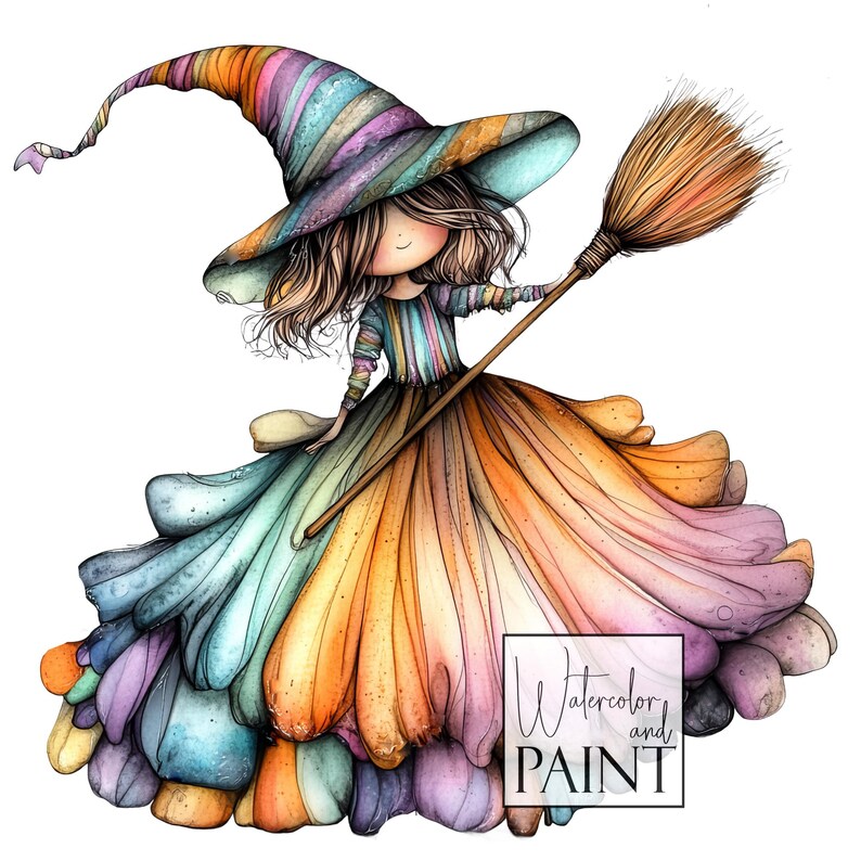 Pretty Little Witch Clipart Bundle, 8 PNG Transparent Designs, Instant ...