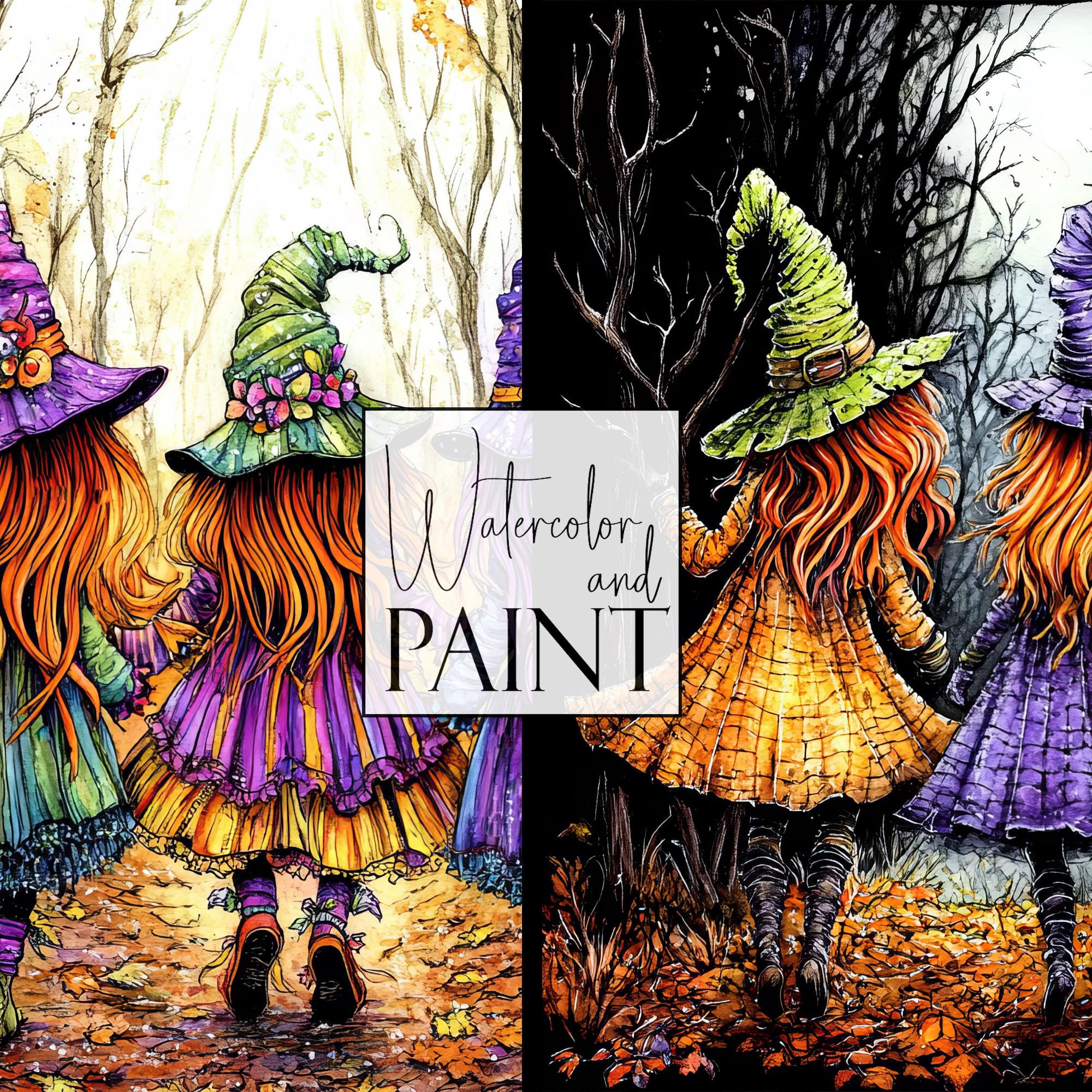 Whimsical Witches Digital Paper: Halloween Scrapbook Backgrounds (12 ...