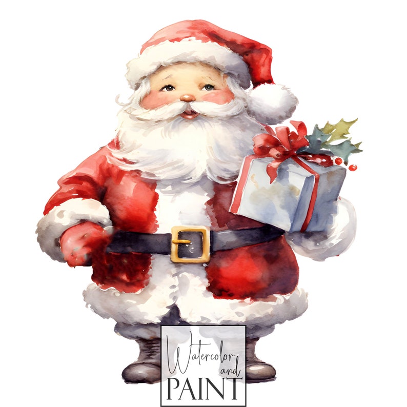 Christmas Santa, Watercolor Clipart, PNG Format, Instant Download ...