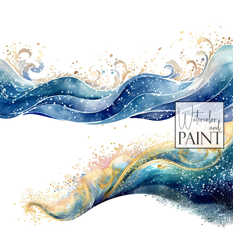 Ocean Wave Borders, Watercolor Clipart, 14 Pngs, Instant Download ...
