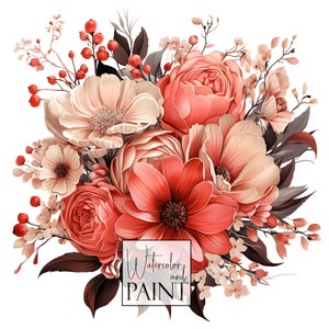 Coral Flowers, Watercolor Floral, PNG Format, Instant Download ...