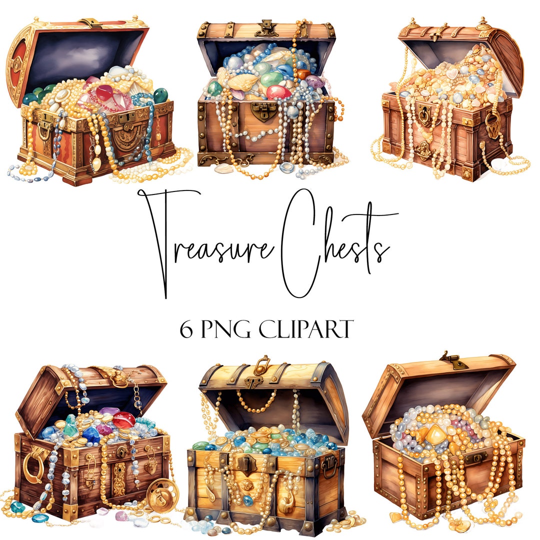 Treasure Chests, Watercolor Clipart, PNG Format, Instant Download ...