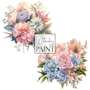 Pastel Flowers, Watercolor Floral Clipart, 16 Pngs, Instant Download ...