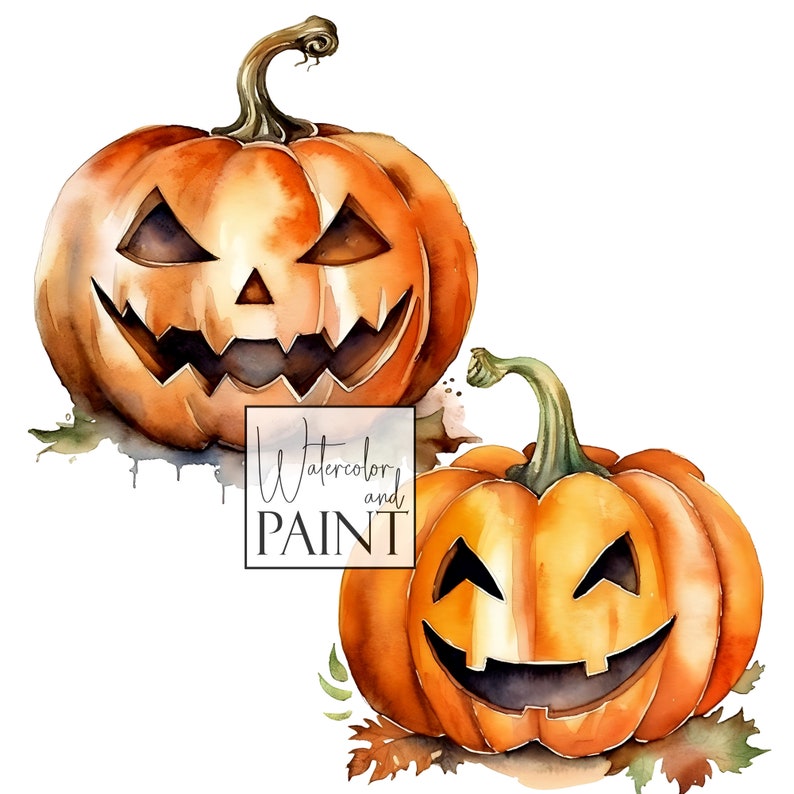 Watercolor Jack O Lantern Clipart: Halloween Pumpkin PNG (instant ...