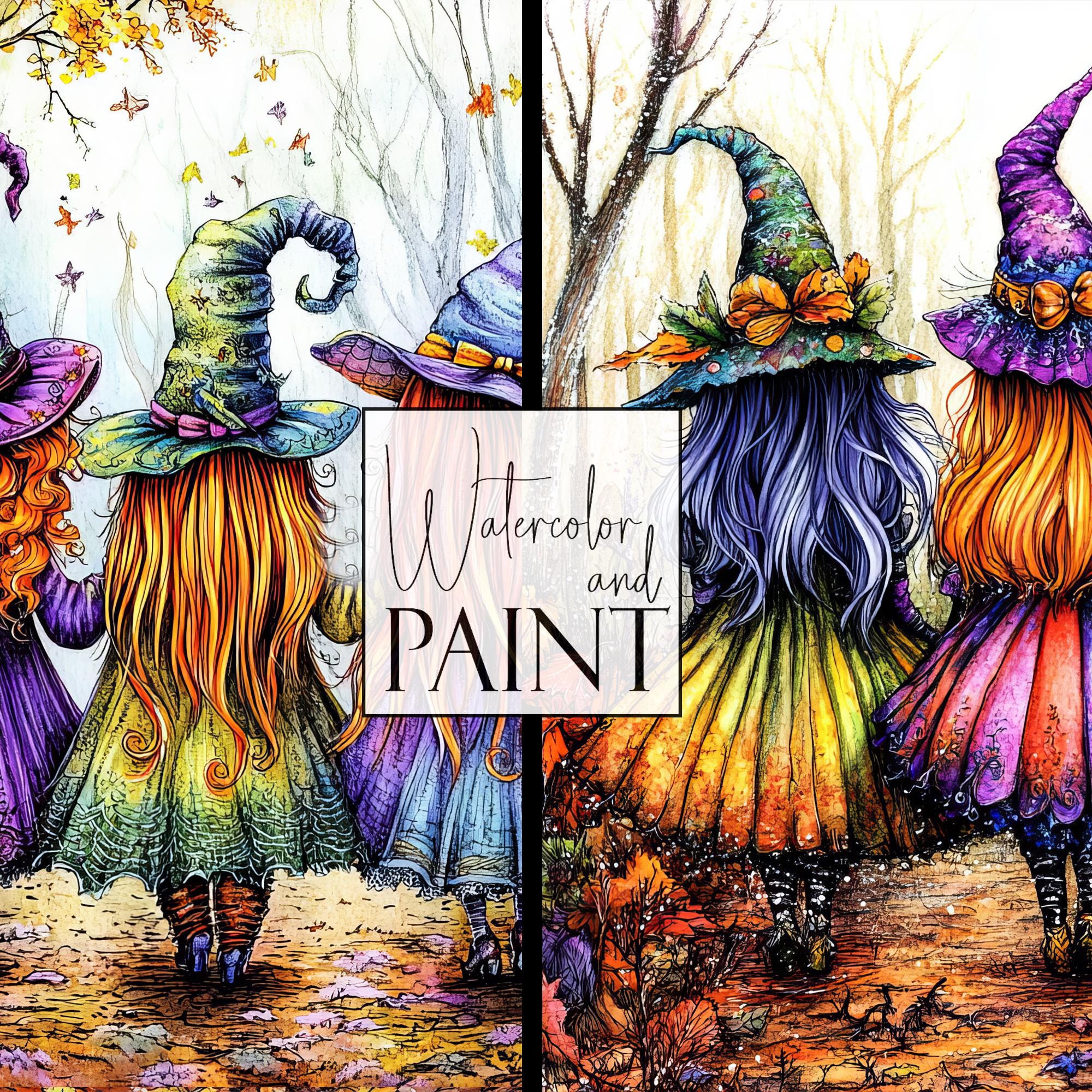 Whimsical Witches Digital Paper: Halloween Scrapbook Backgrounds (12 ...