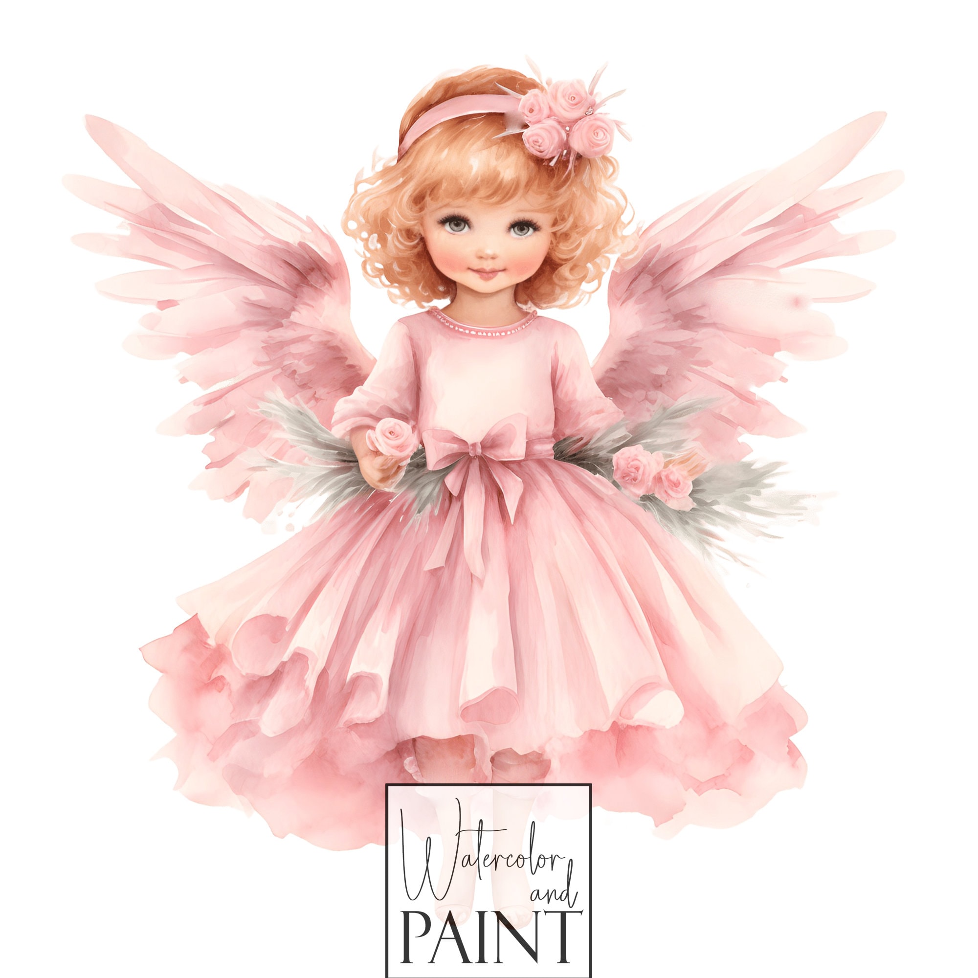 Pink Angels, Watercolor Clipart, PNG Format, Instant Download ...