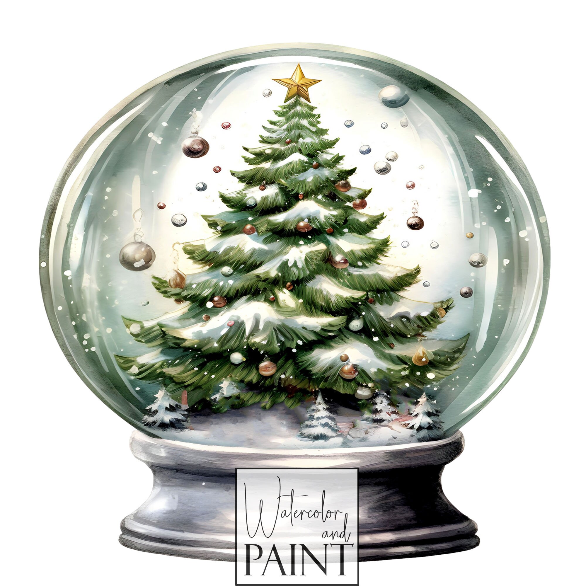 Christmas Snow Globes, Watercolor Clipart, PNG Format, Instant Download ...