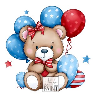 4th of July Bear Clipart Bundle: Patriotic Pngs (commercial Use, POD ...