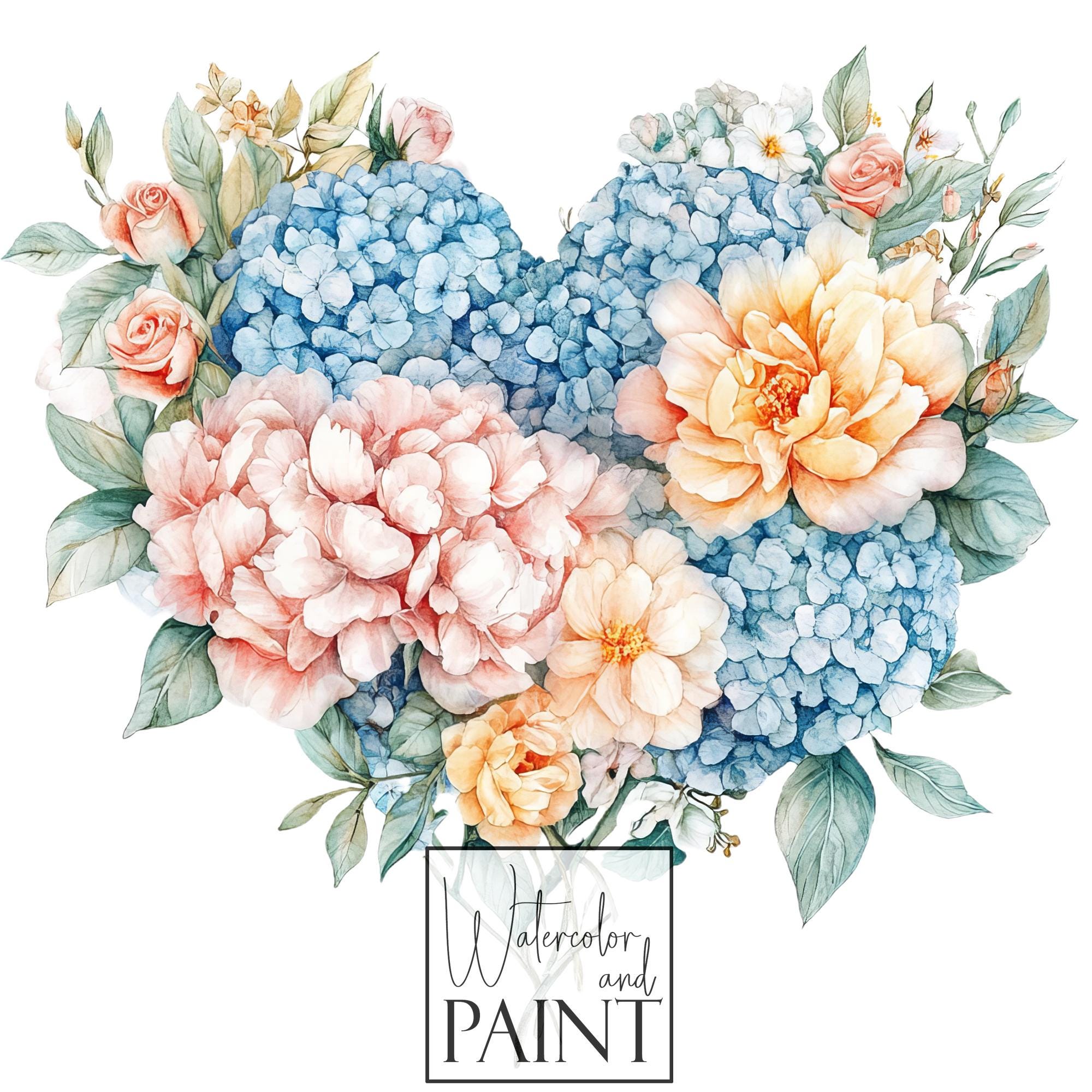 Floral Hearts, Watercolor Clipart, Valentine Flowers, Instant Download ...