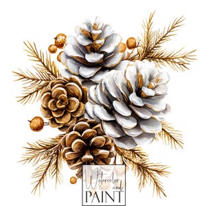 Pinecone Clipart, Gold and White, Christmas Elements, 8 Pngs, Instant ...