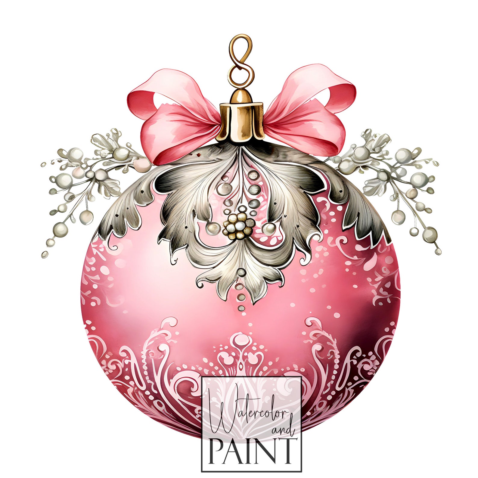 Pink Christmas Ornaments, Xmas Clipart, PNG Format, Instant Download ...