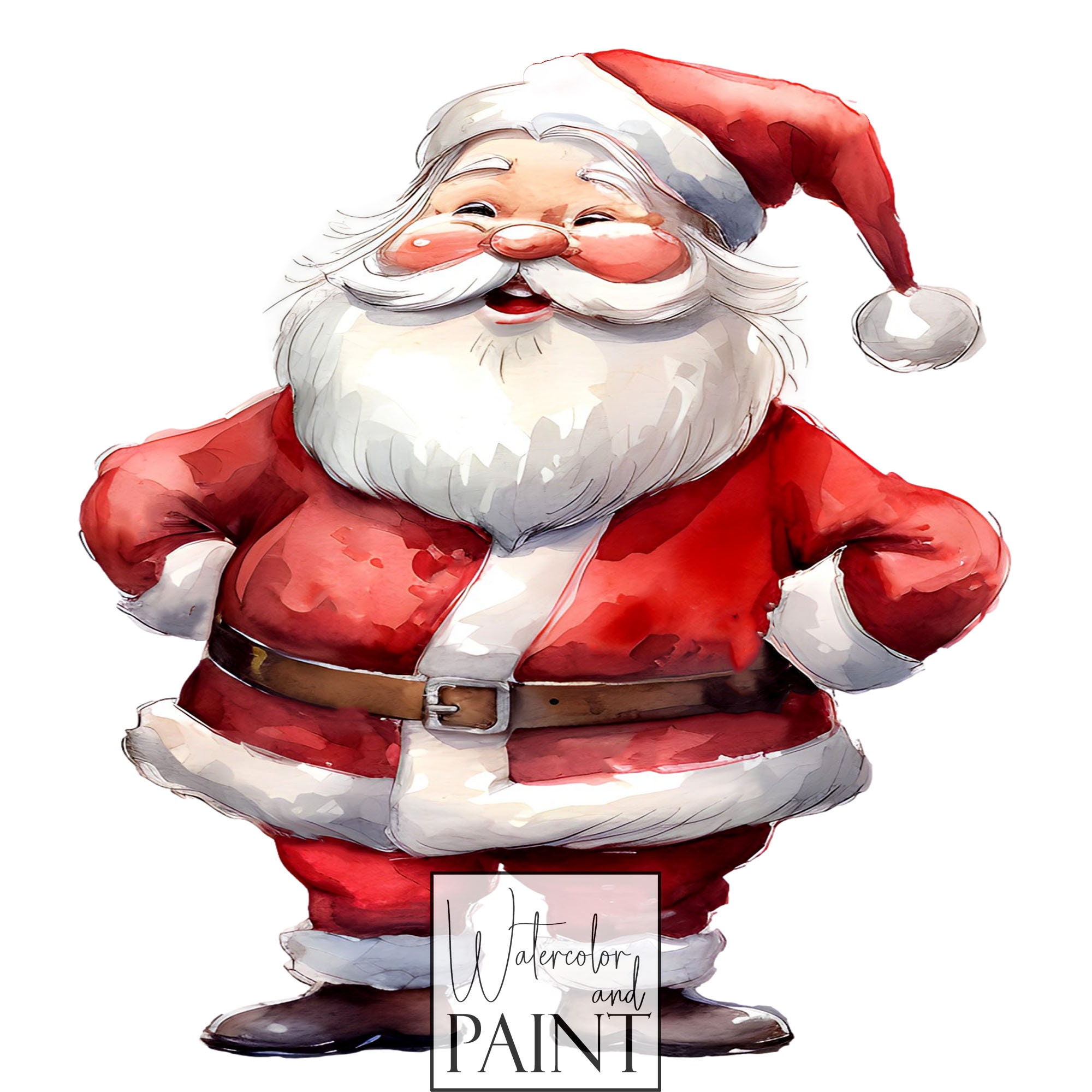 Christmas Santa, Watercolor Clipart, PNG Format, Instant Download ...