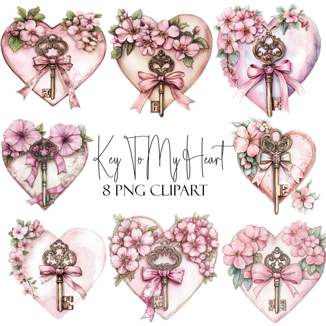 Key to My Heart, Valentine Clipart, 8 Pngs, Instant Download ...