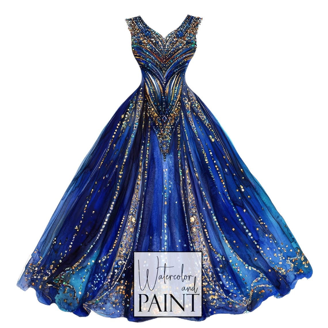 Watercolor Royal Blue Gown Clipart Set: Fashion Dress Graphics (8 Pngs ...